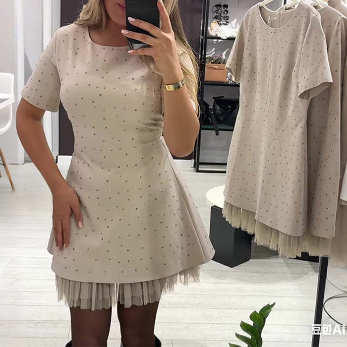 Fawnia | Sparkling Mini Dress with Short Sleeves and Lace Trimmings